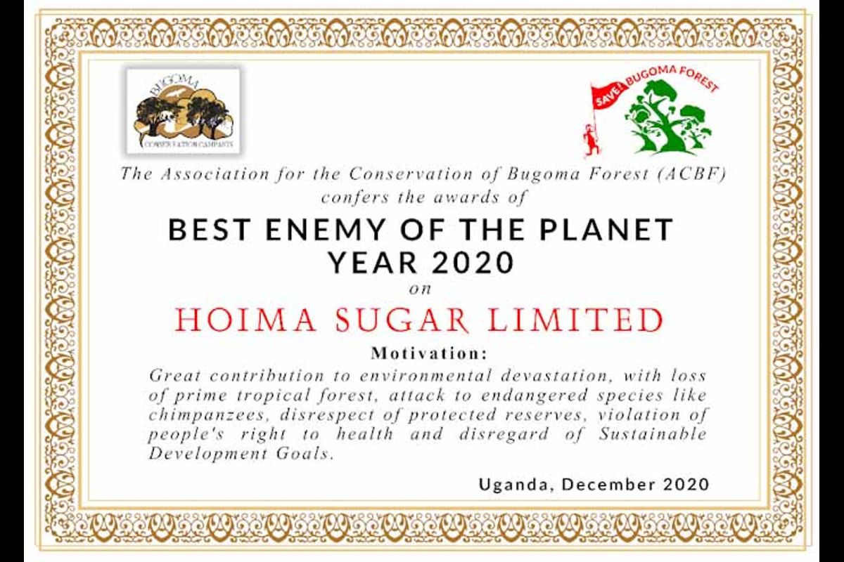 Hoima Sugar earns Enemy of the Planet ‘award’ | The Sunrise Newspaper